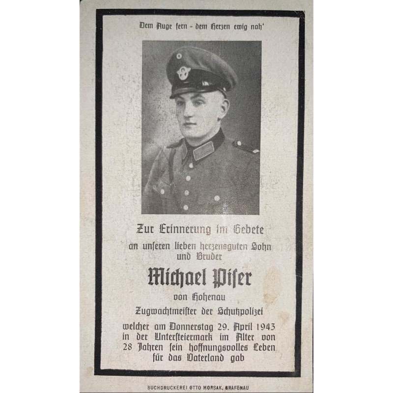 WW2 German Death Card Of SS-Polizei member Michael Piser - TR PHOTOS ...