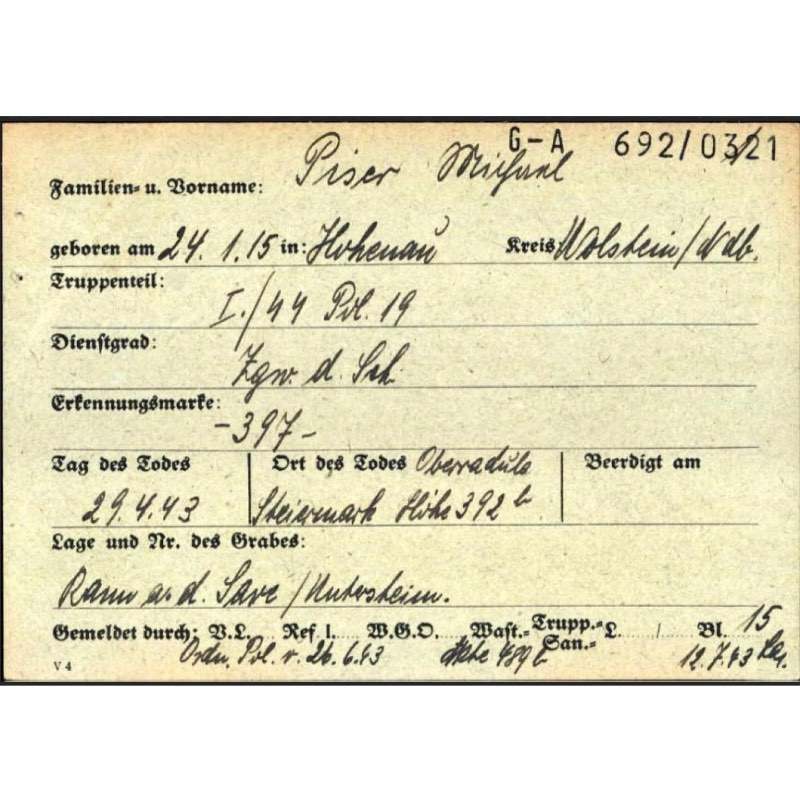 WW2 German Death Card Of SS-Polizei member Michael Piser - TR PHOTOS ...
