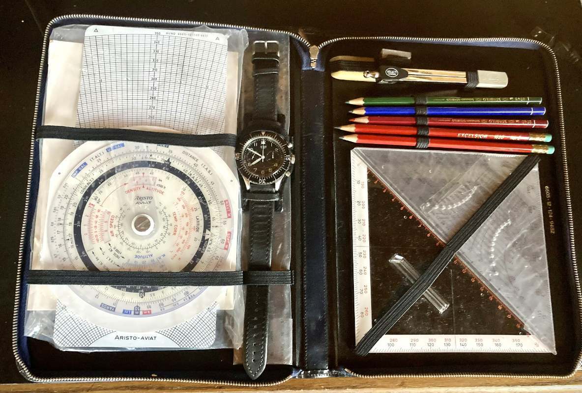 Bund German Airforce navigation kit with Heuer Bund wristwatch ...