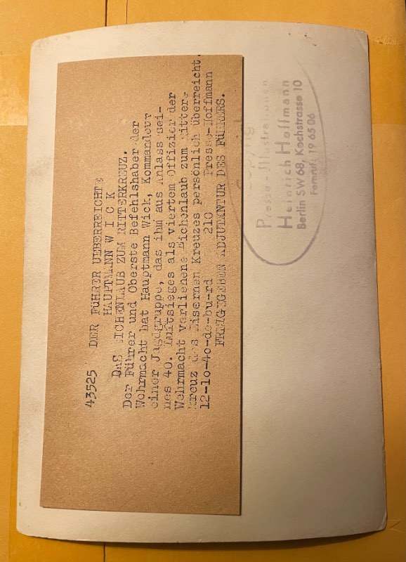 Adolph Hitler Helmut Wick Original Heinrich Hoffman Photograph - TR ...